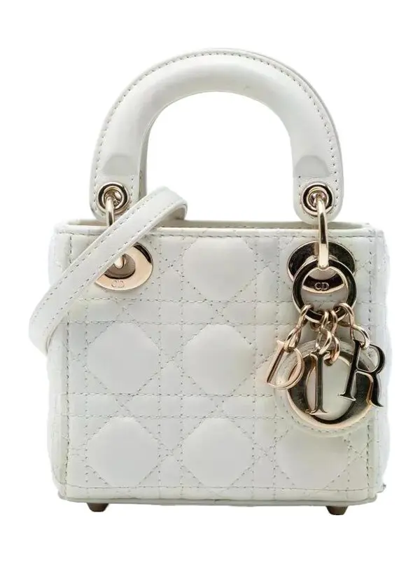 Dior 2022 Micro Lambskin Cannage Lady Satchel - White