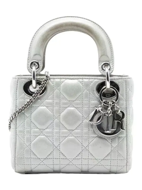 Dior 2016 Mini Lambskin Cannage Lady Satchel - Silver