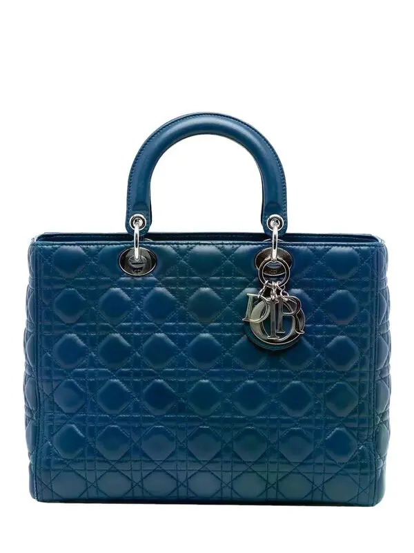 Dior 2014 Large Lambskin Cannage Lady Satchel - Blue