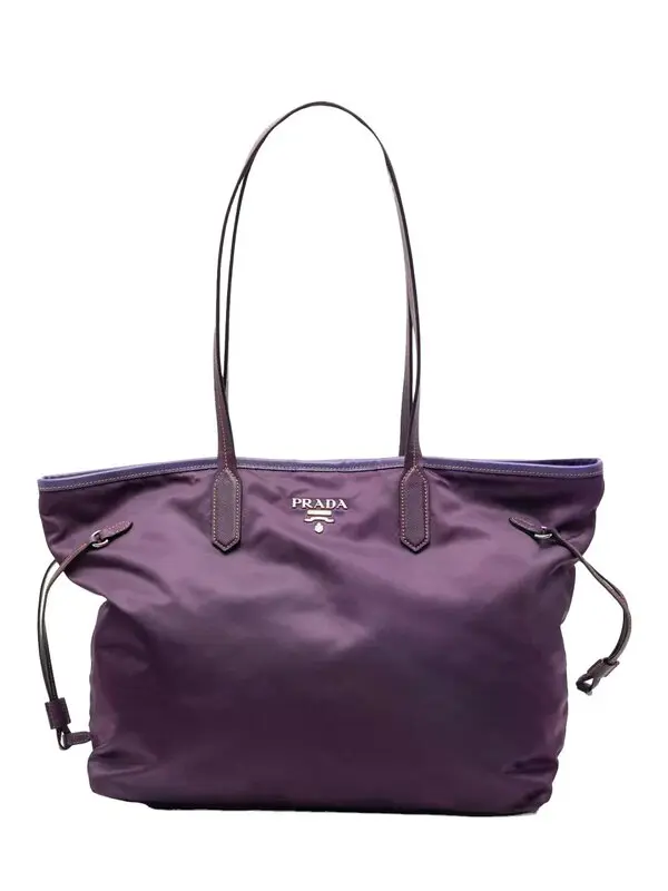 Prada Saffiano Trimmed Tessuto Tote Bag - Purple