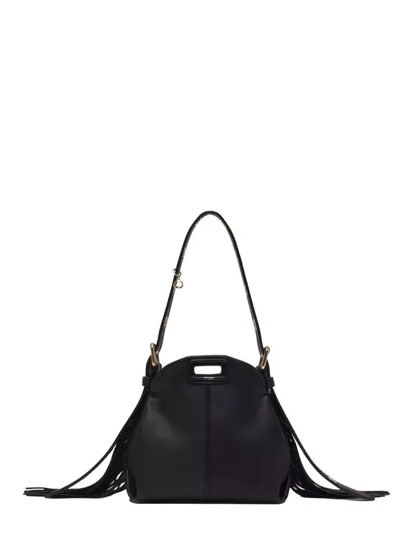 Maje Mini Miss M Fringe-trimmed Leather Shoulder Bag - Black