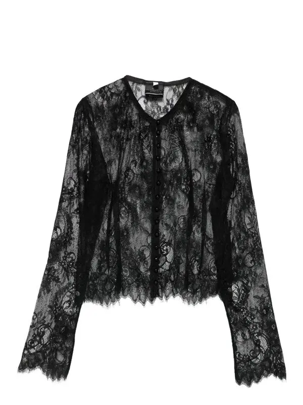 Alchemy Fashions Floral-lace Button-up Blouse - Black