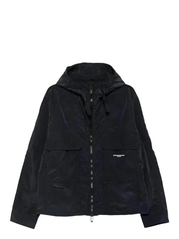 Emporio Armani Hooded Crinkled-texture Jacket - Blue