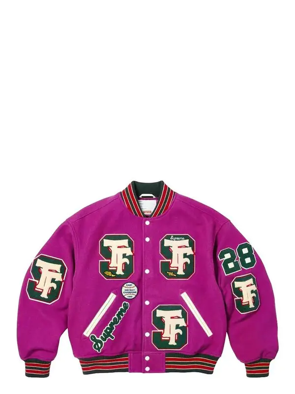 Supreme Drill Team Patch-detail Varsity Jacket - Pink