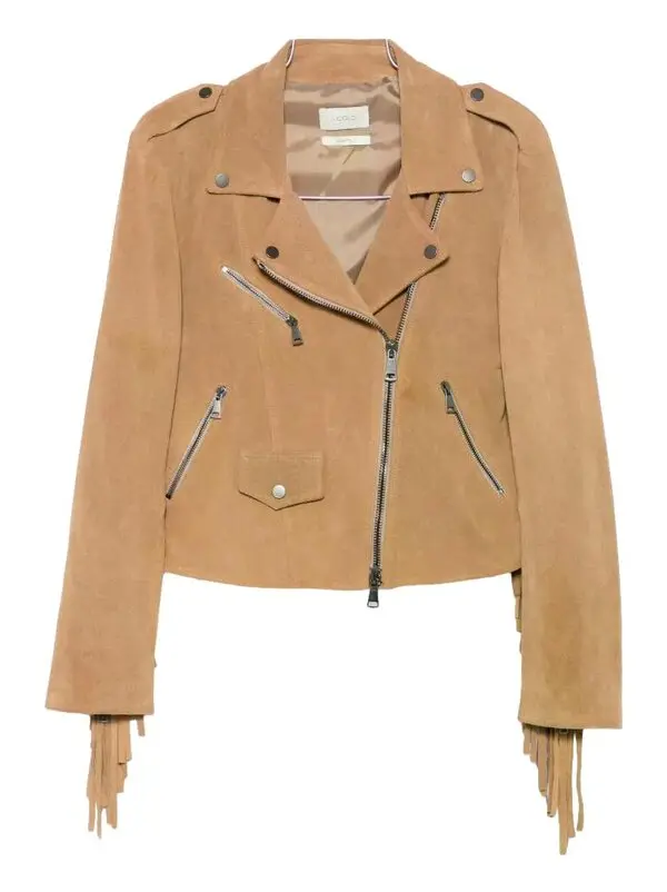 VICOLO Fringe-trimmed Biker Jacket - Neutrals