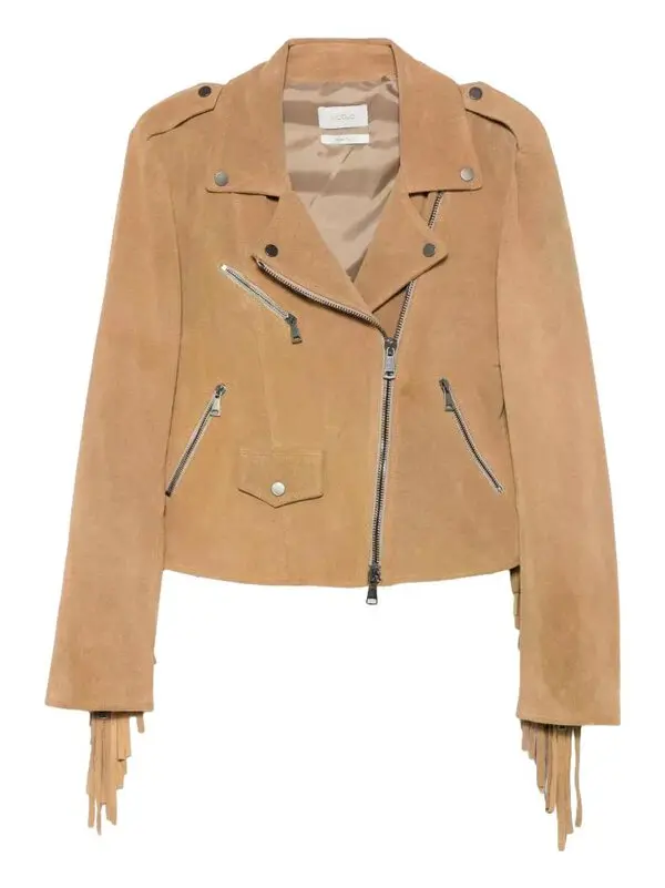 VICOLO Fringe-trimmed Biker Jacket - Neutrals