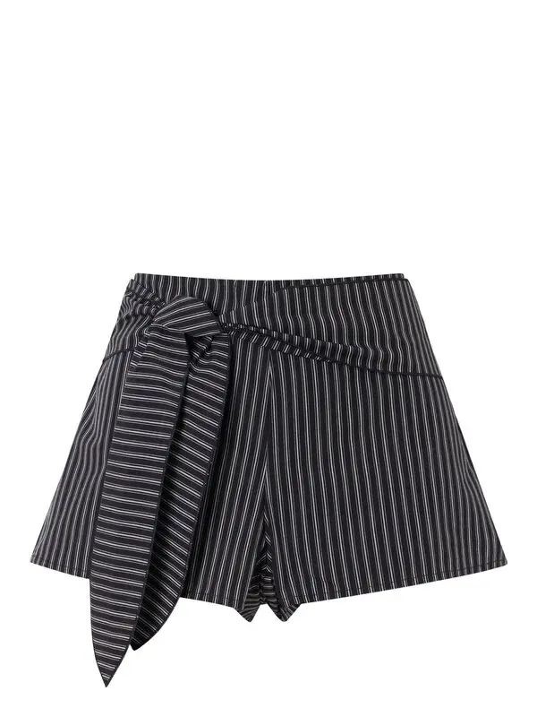DEIJI STUDIOS Belted Striped Organic Cotton Shorts - Gray