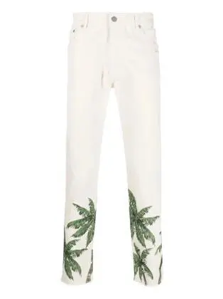Palm Angels Palm Print Straight Leg Jeans - White