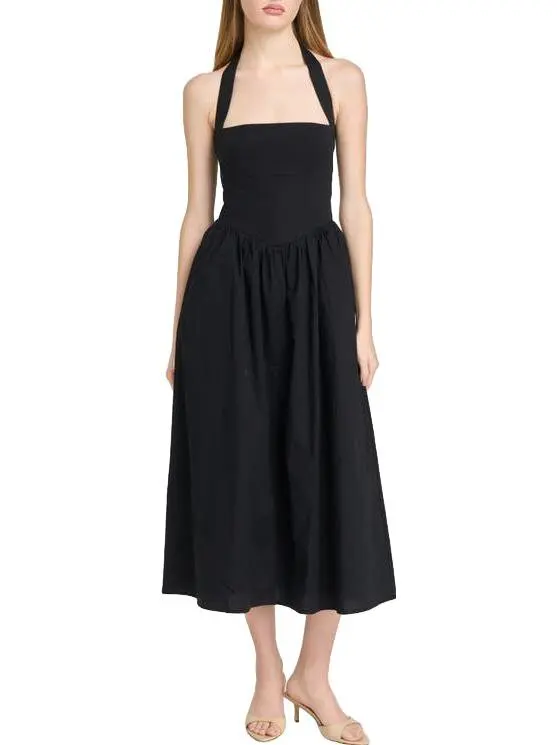 WAYF Camellia Halter Neck Midi Dress - Black