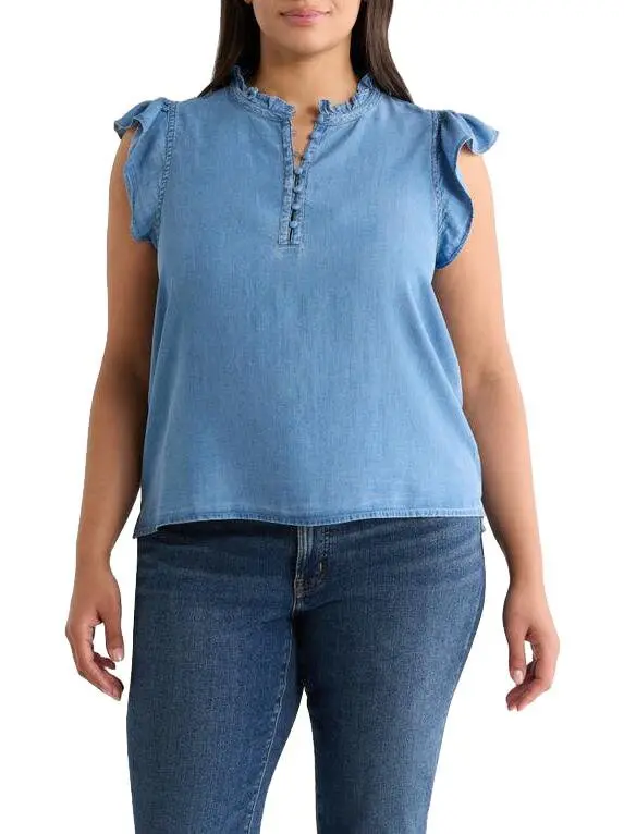 Caslon Flutter Sleeve Popover Chambray Top - Medium Wash