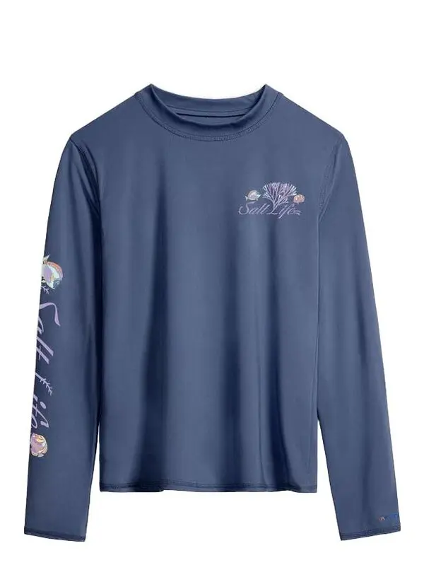 SALT LIFE Coral Reef Performance Long Sleeve Tee - Indigo Heather