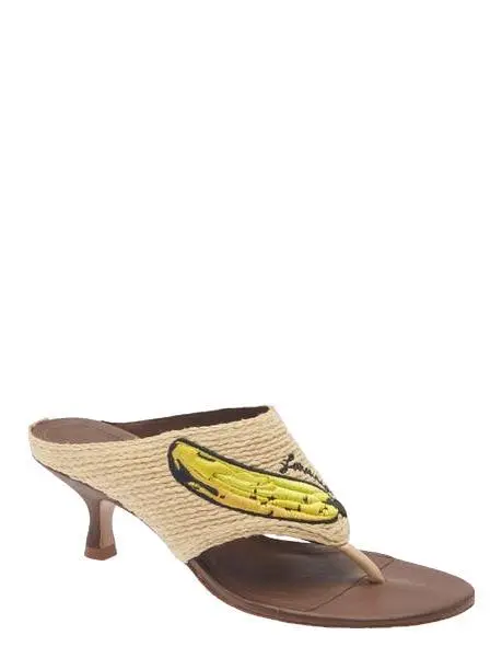 Farm Rio Icons Raffia Kitten Heel Flip Flop - Walnut Banana