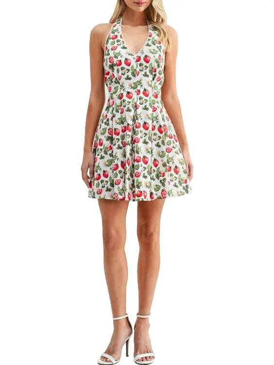 ALL IN FAVOR Polka Dot Halter Dress - Strawberry Print