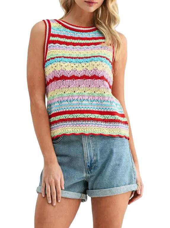 ALL IN FAVOR Striped Sleeveless Knit Top - Red Multi Stripe