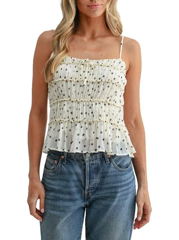ALL IN FAVOR Polka Dot Sleeveless Peplum Tank - Ivory Black Dot