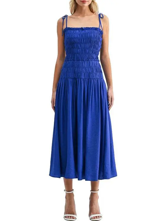 ALL IN FAVOR Smocked Bodice Jersey Midi Dress - Cobalt