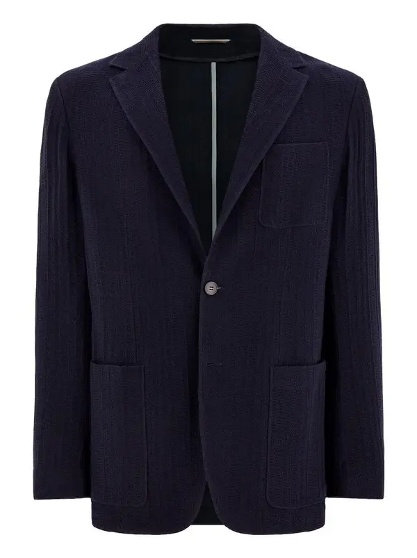 Canali Single-breasted Tricot-effect Cotton Jersey Jacket - Blue