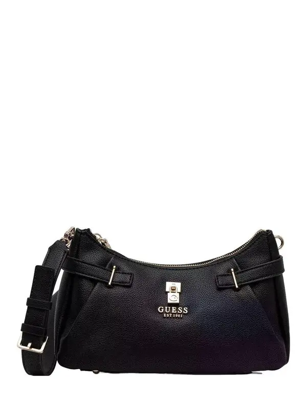 Guess Pebbled-effect Padlock Shoulder Bag - Black
