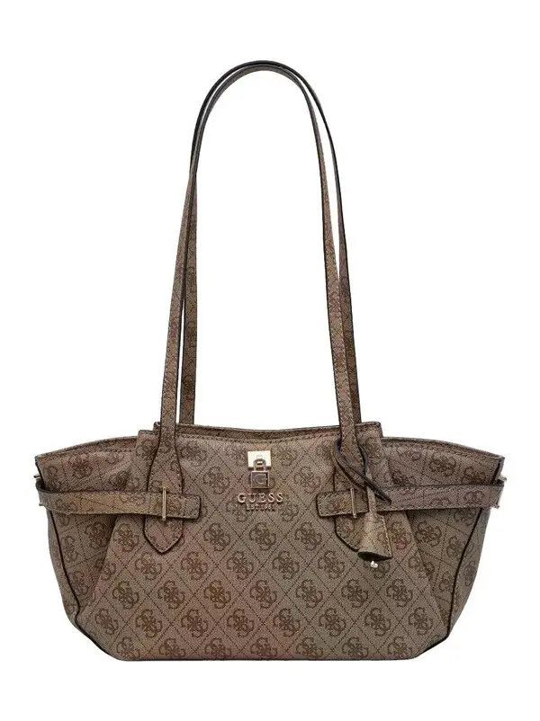 Guess Monogram Shoulder Bag With Padlock Detail - Brown