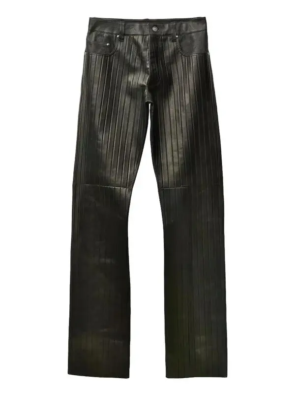 Versace Embossed Leather Straight Leg Pants - Black