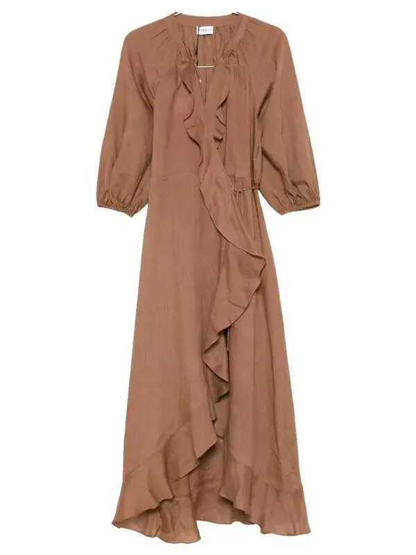 Marella Ruffled Wrap Linen Dress - Brown