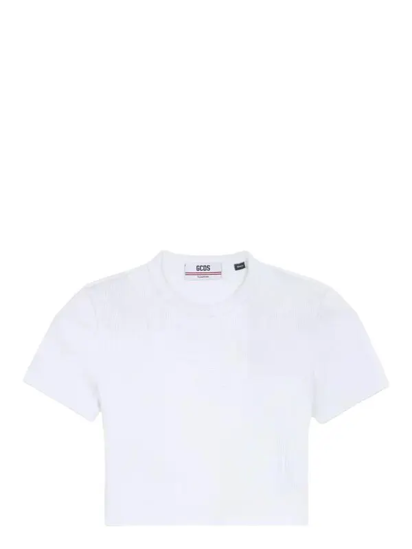 Gcds Logo-embroidered Crop T-shirt - White