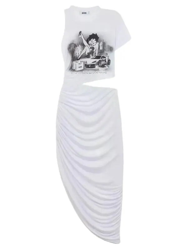 Gcds Betty Boop Asymmetric Cut-out Dress - White