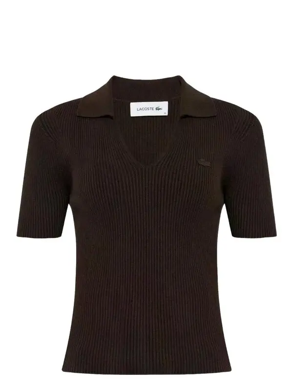 Lacoste Ribbed-knit V-neck T-shirt - Brown