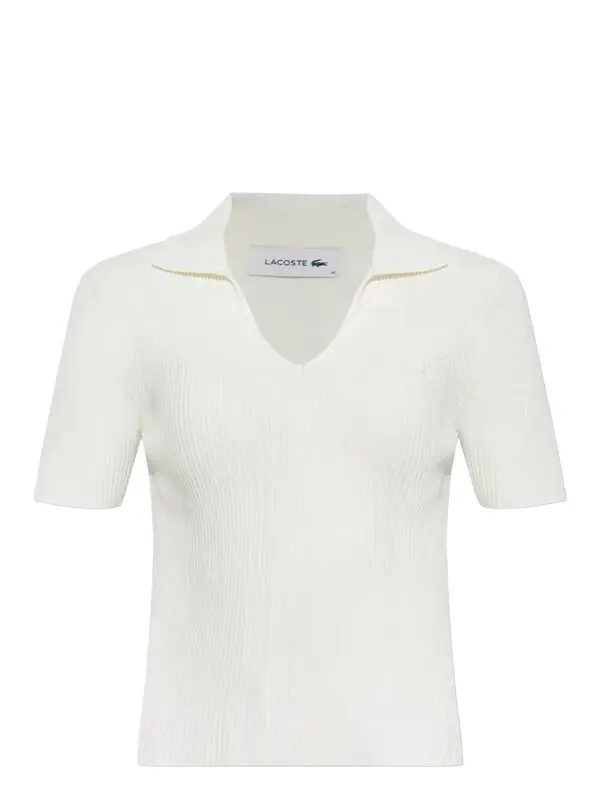 Lacoste Ribbed-knit V-neck T-shirt - Neutrals