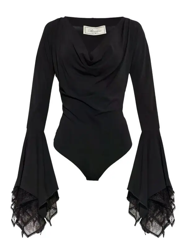 Blumarine Lace-trimmed Bell-sleeve Bodysuit - Black
