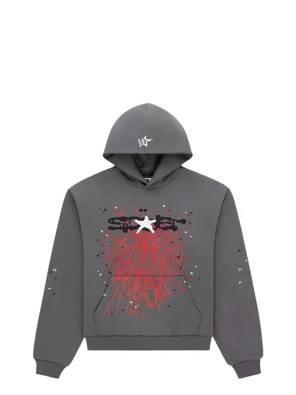 SP5DER Graphic-print Star-motif Hoodie - Grey