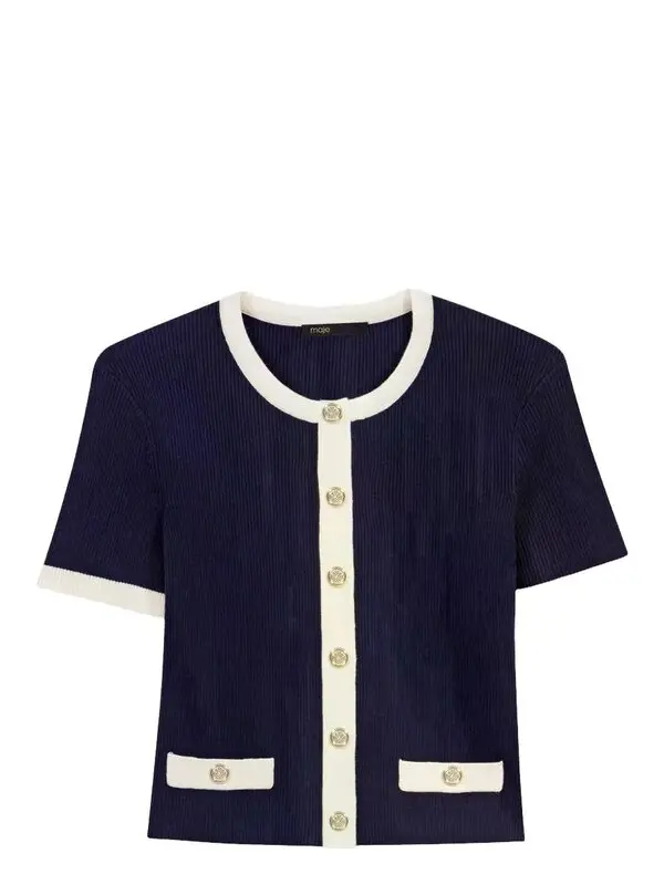 Maje Ribbed Contrast-trim Cropped Cardigan - Blue