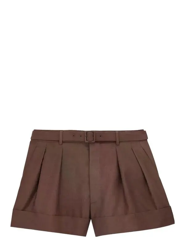 Saint Laurent Belted Turn-up Shorts - Brown