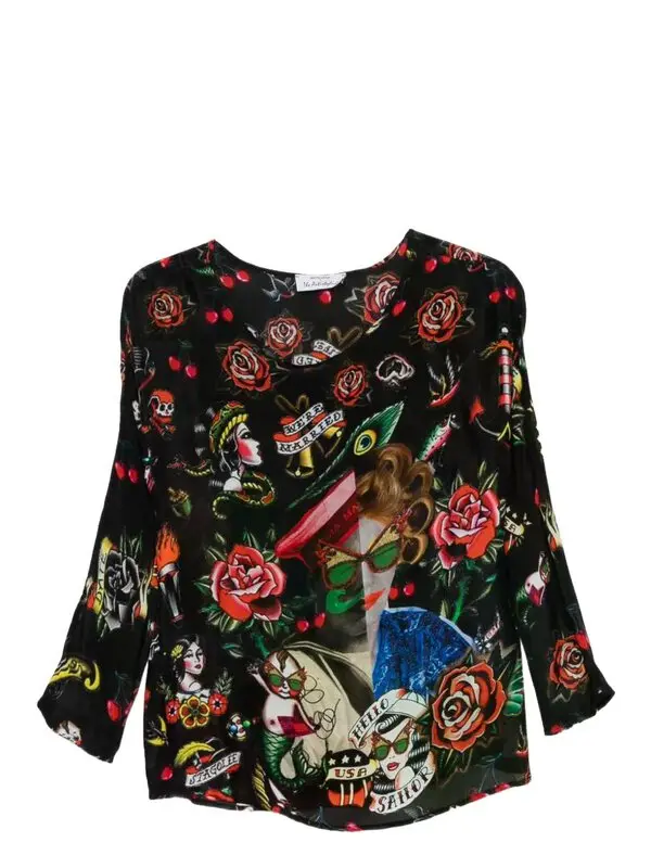 The Artistylist Graphic-print Blouse - Black