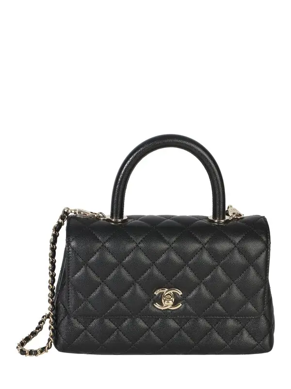 Chanel Quilted Coco Top Handle Flap Bag - Black