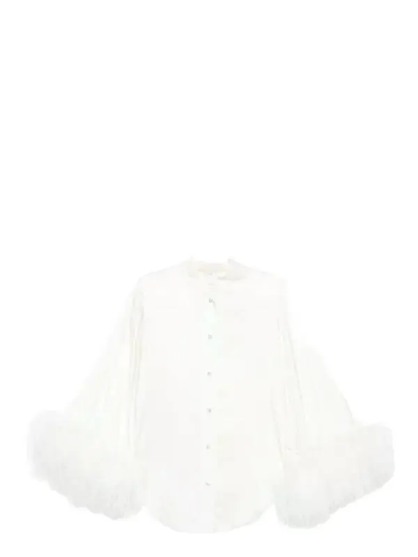 Oseree Feather-trim Satin Blouse - White