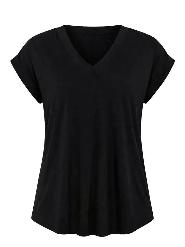 Guess Jersey V-neck Rolled-sleeve T-shirt - Black