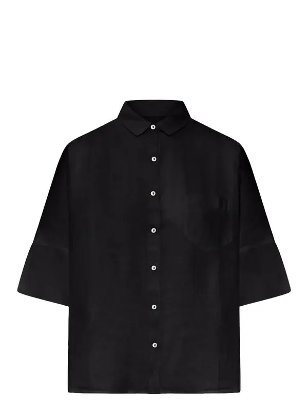120% Lino Chest-pocket Linen Shirt - Black