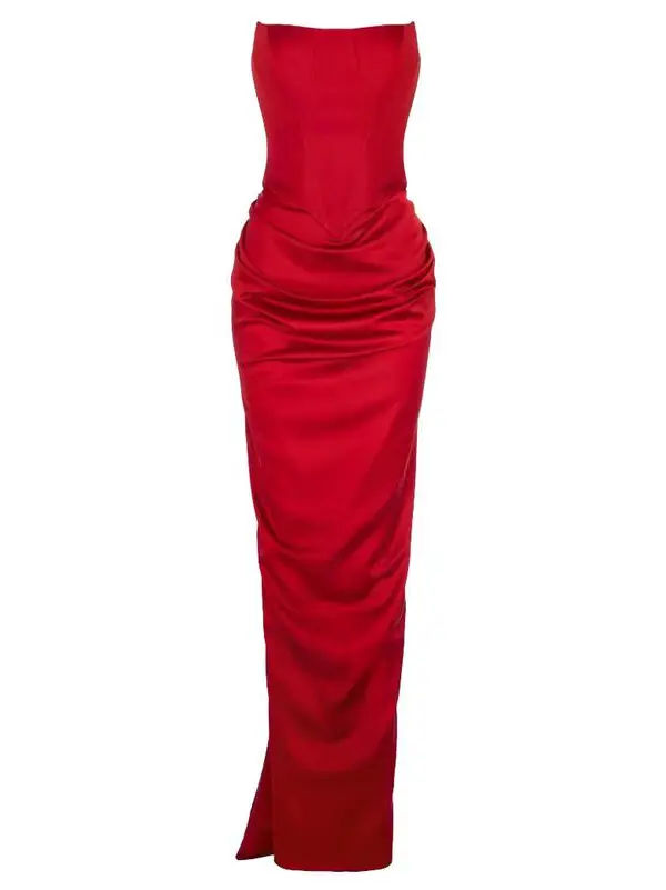 V:PM ATELIER Flavia Corset-style Draped Maxi Dress - Red