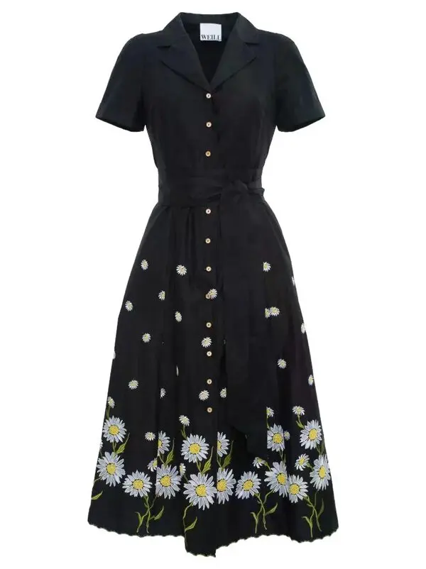 WEILL Embroidered Cotton Shirt Dress - Black
