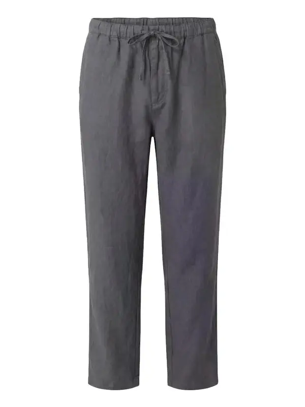 120% Lino Drawstring Linen Trousers - Grey