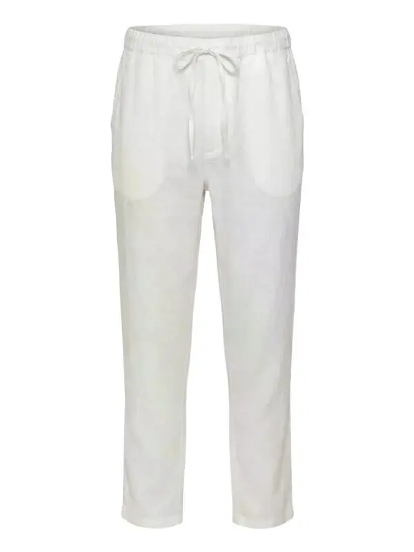 120% Lino Drawstring-waistband Linen Trousers - White