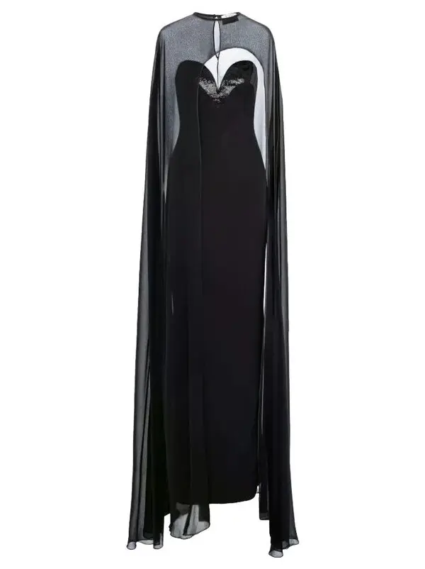 V:PM ATELIER Sindel Cape-overlay Maxi Dress - Black