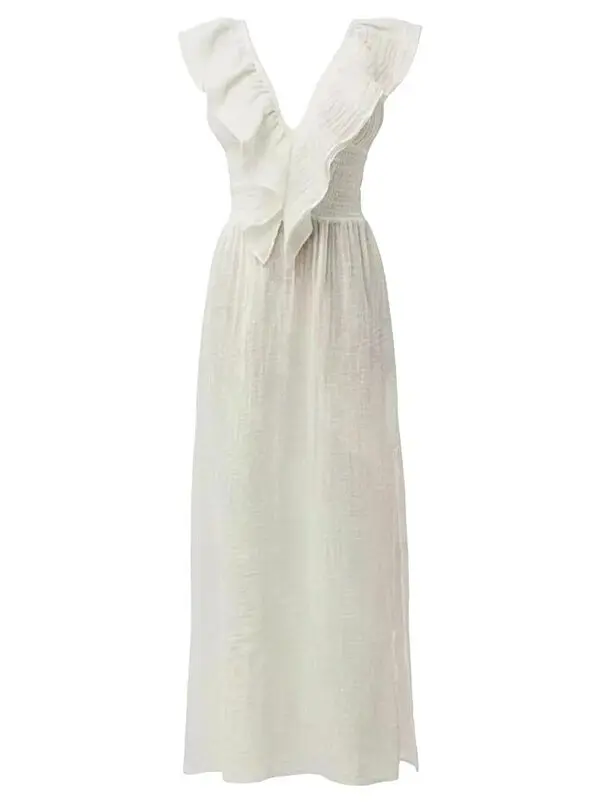 SOFIA ERHAN Ruffled Crinkled Maxi Dress - White