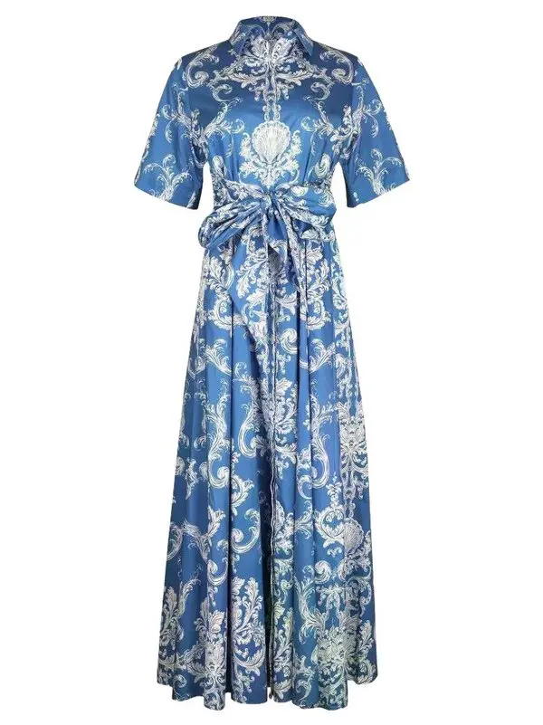 Borgo De Nor Posie Barocco-print Maxi Dress - Blue