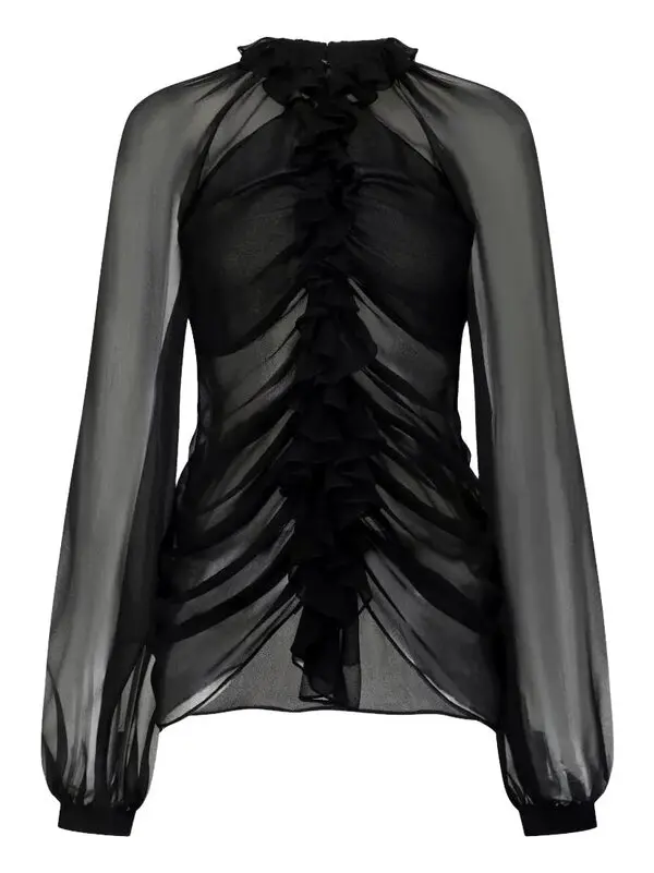 OUDE WAAG Ruffled Ruched-detail Blouse - Black