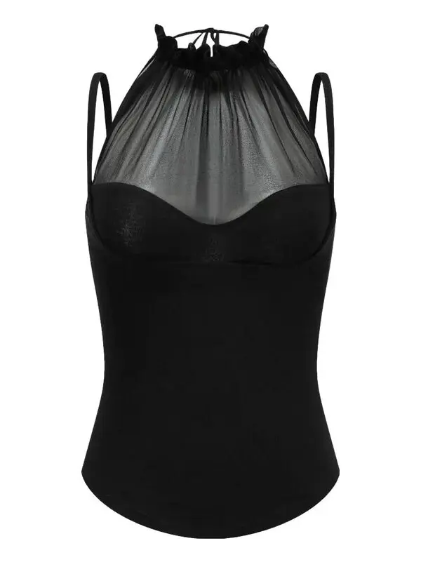 OUDE WAAG Sheer-panel Ruffled Top - Black