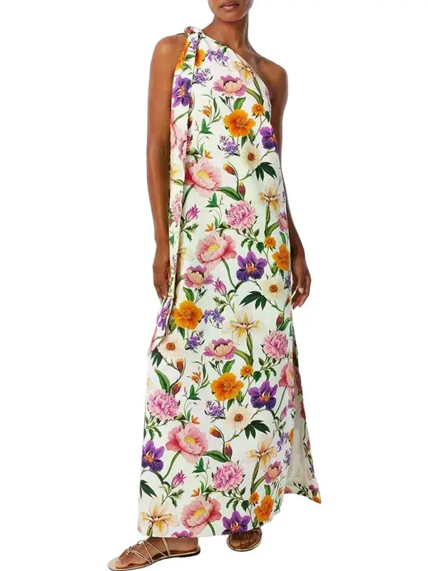 Borgo De Nor Lani Floral-print One-shoulder Maxi Dress - White