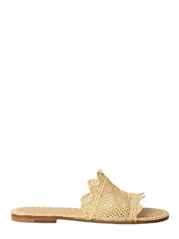 ODISSI Lucia Scalloped Raffia Ballet Flats - Neutrals