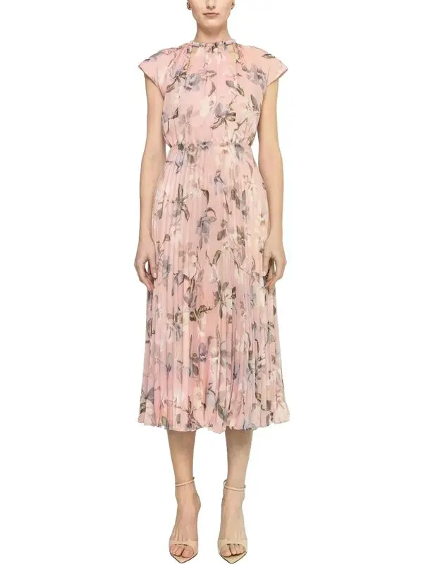 NISSA Floral-print Pleated Dress - Pink